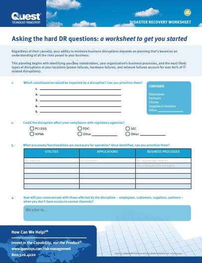 Disaster Recovery and Business Continuity | Quest Technology Management